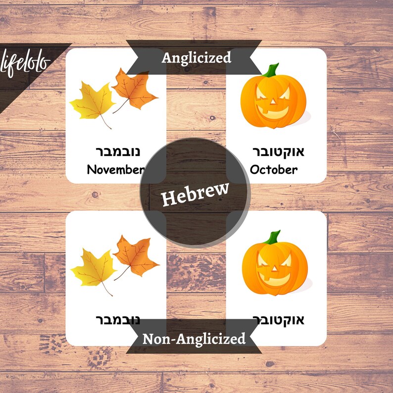 Months of the Year HEBREW Flash Cards 12 Bilingual Cards - Etsy