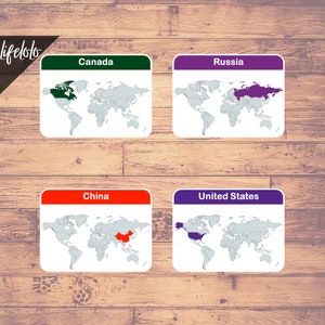 WORLD MAP, Flash Cards, Montessori Material, Map of the World ...