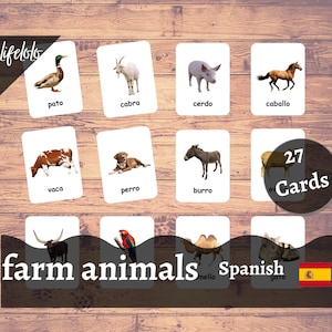 Farm Animals | SPANISH | English Bilingual Cards | 27 Spanish Language ...