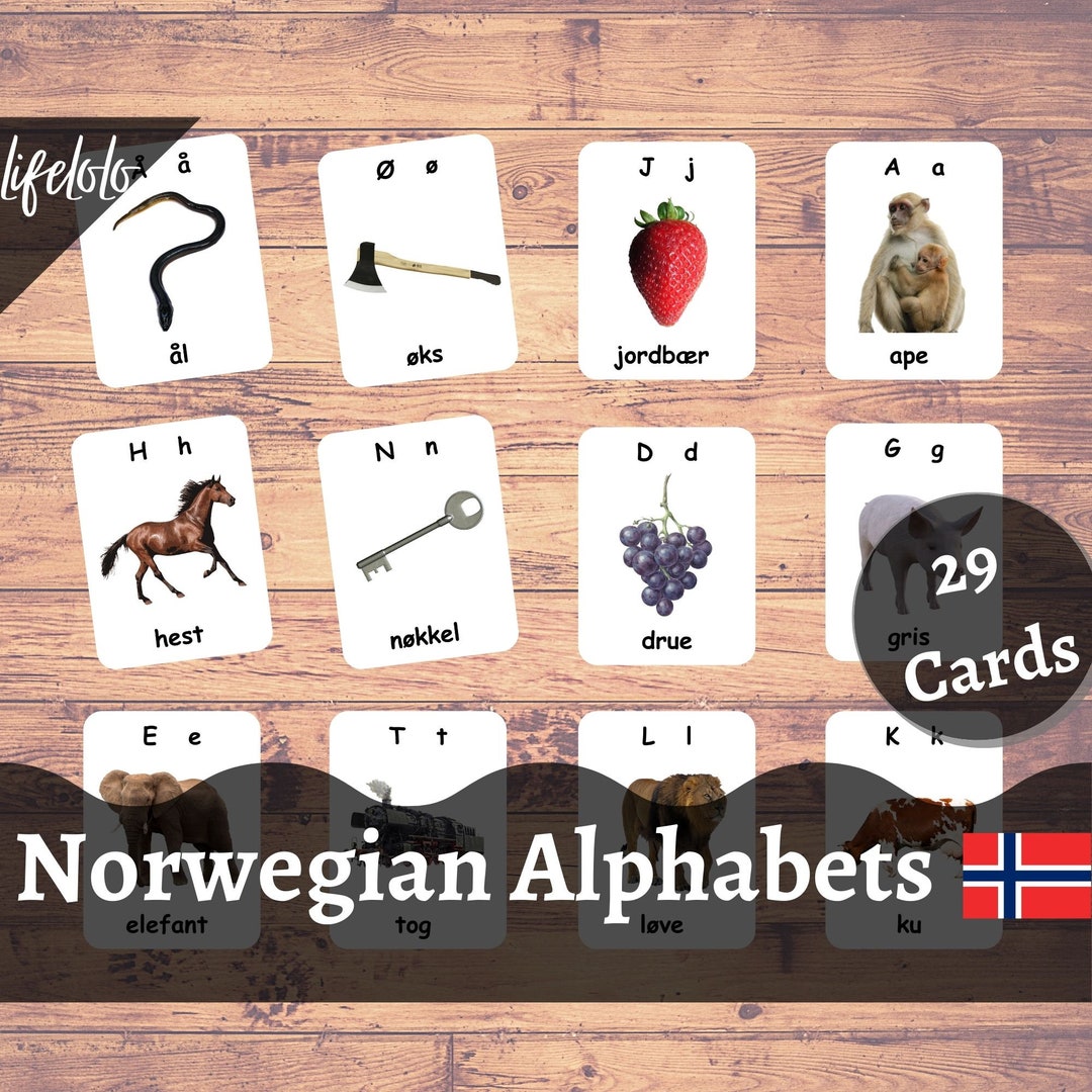 Norwegian Alphabets Flash Cards, Norwegian Montessori Cards ...
