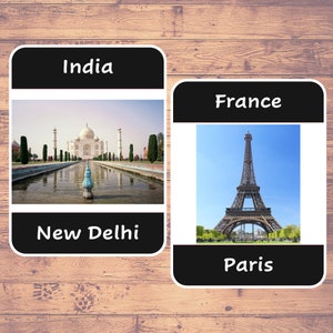 World Countries and Capitals (set 1) | 100 Flash Cards, Montessori ...