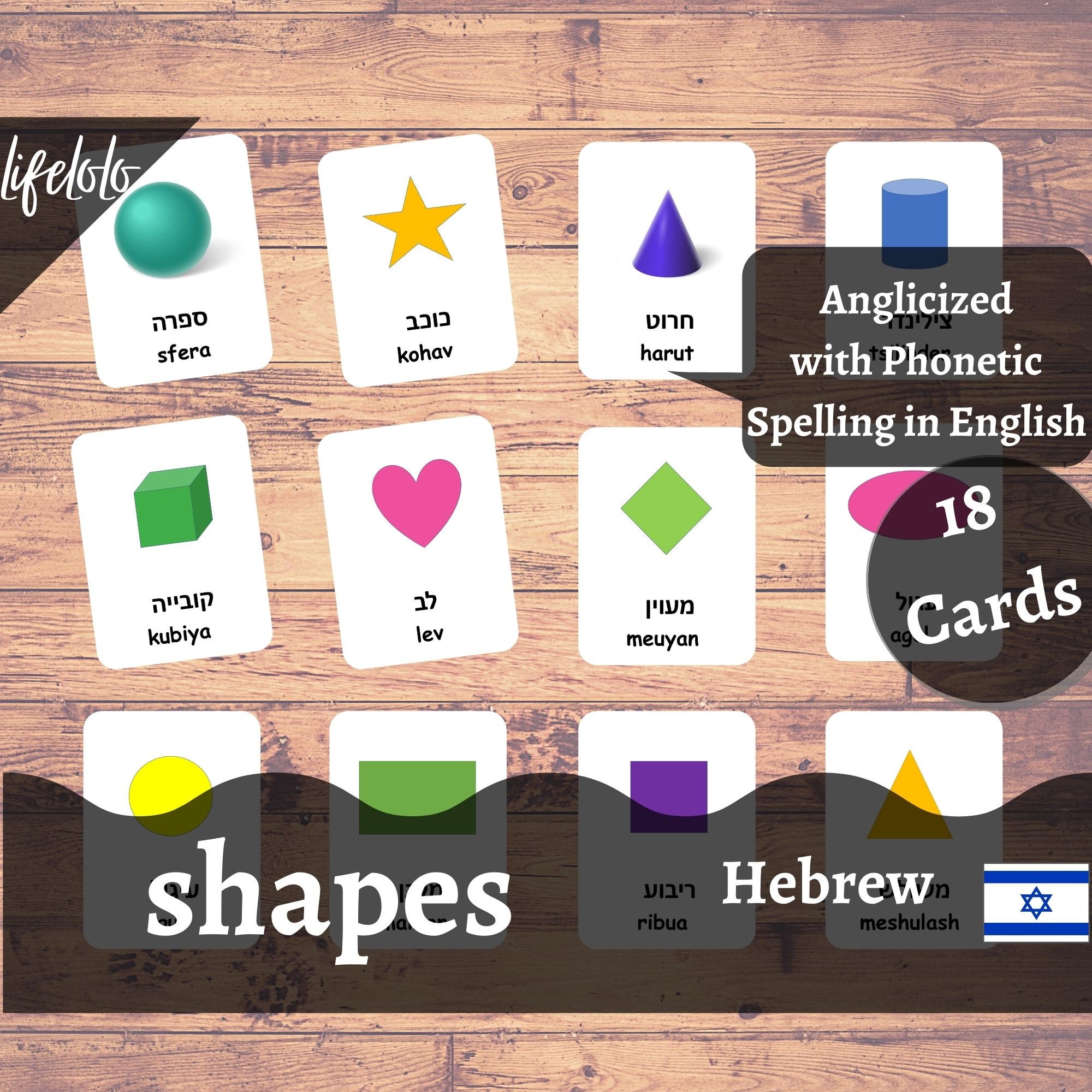 Shapes HEBREW Flash Cards English Bilingual Cards | Etsy