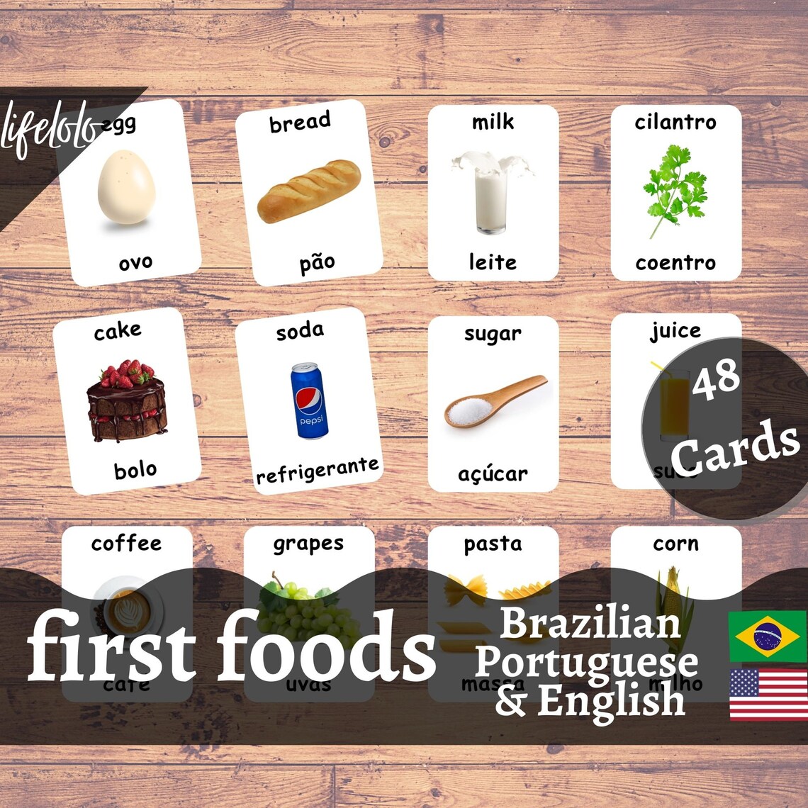 First Foods 48 Portuguese Flash Cards English Bilingual - Etsy UK