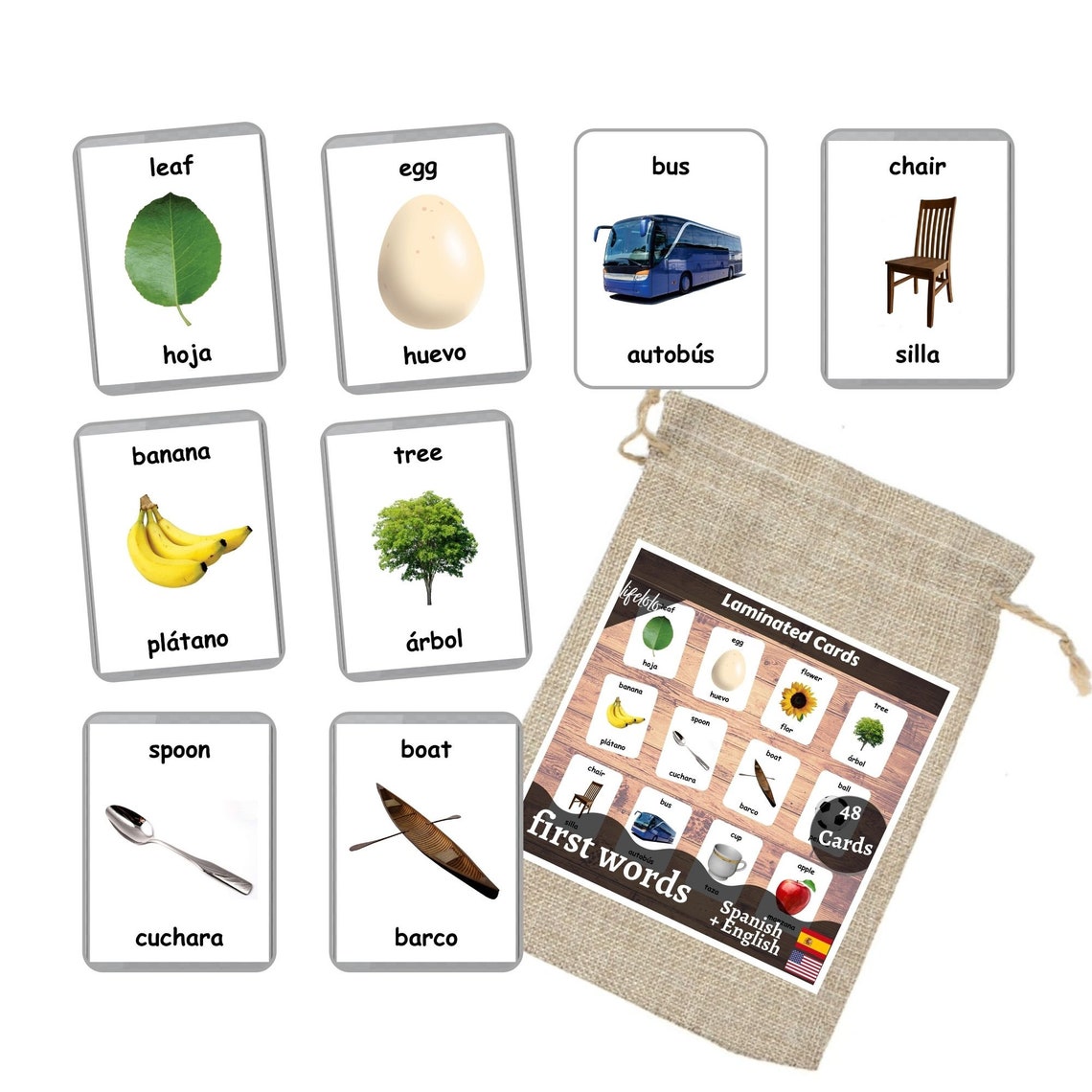 Spanish Laminated Flash Cards Handmade Flash Cards | Etsy