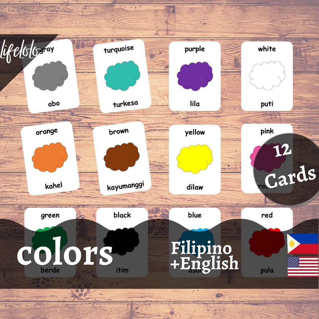Colors FILIPINO Version - English Bilingual Cards | 12 Filipino Flash ...