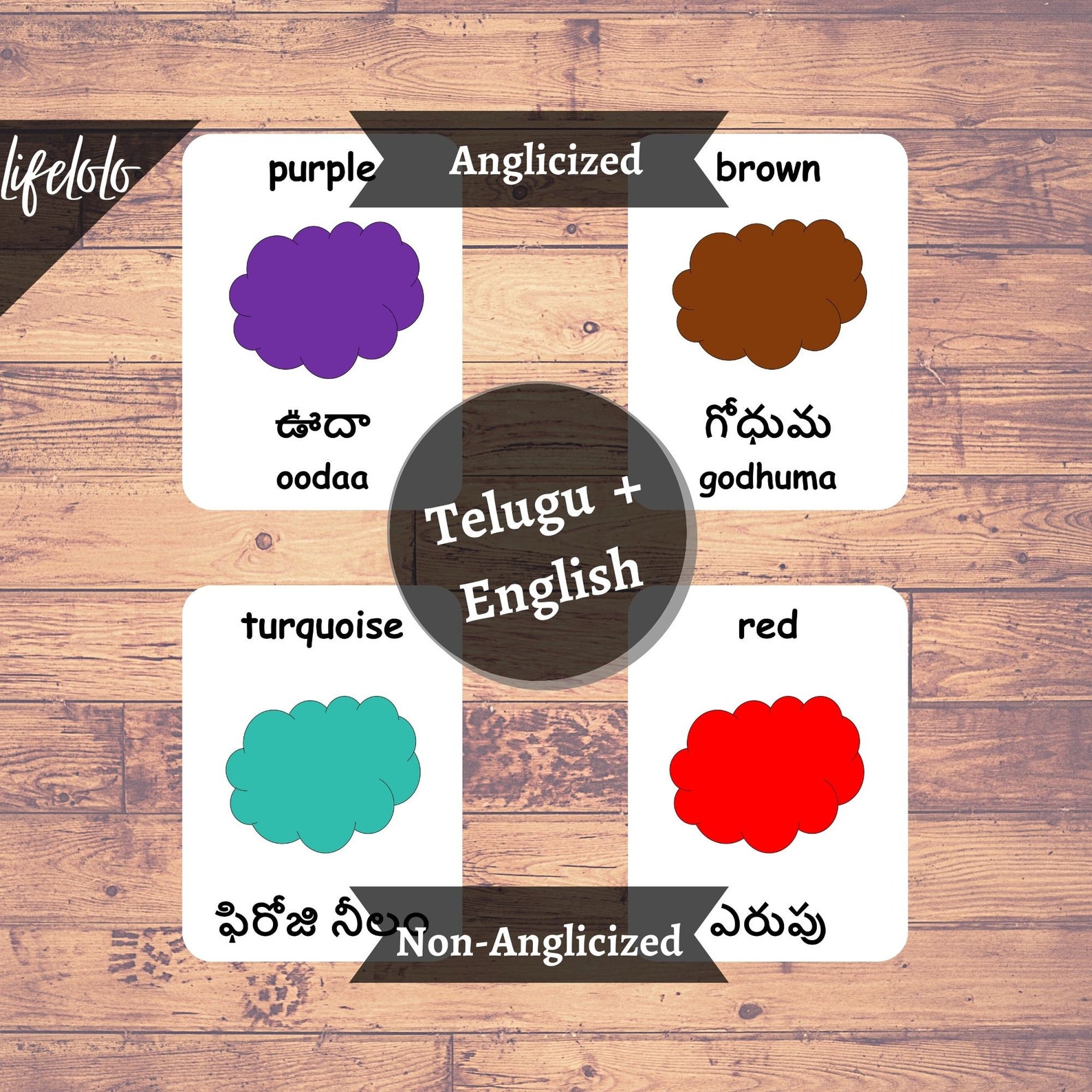 Colors TELUGU Version English Bilingual Cards 12 Telugu - Etsy