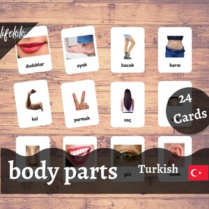 Body Parts (real) | TURKISH | English Bilingual Cards | 24 Turkish ...