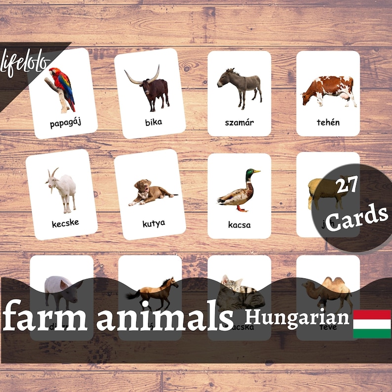Farm Animals | HUNGARIAN | English Bilingual Cards | 27 Hungarian ...