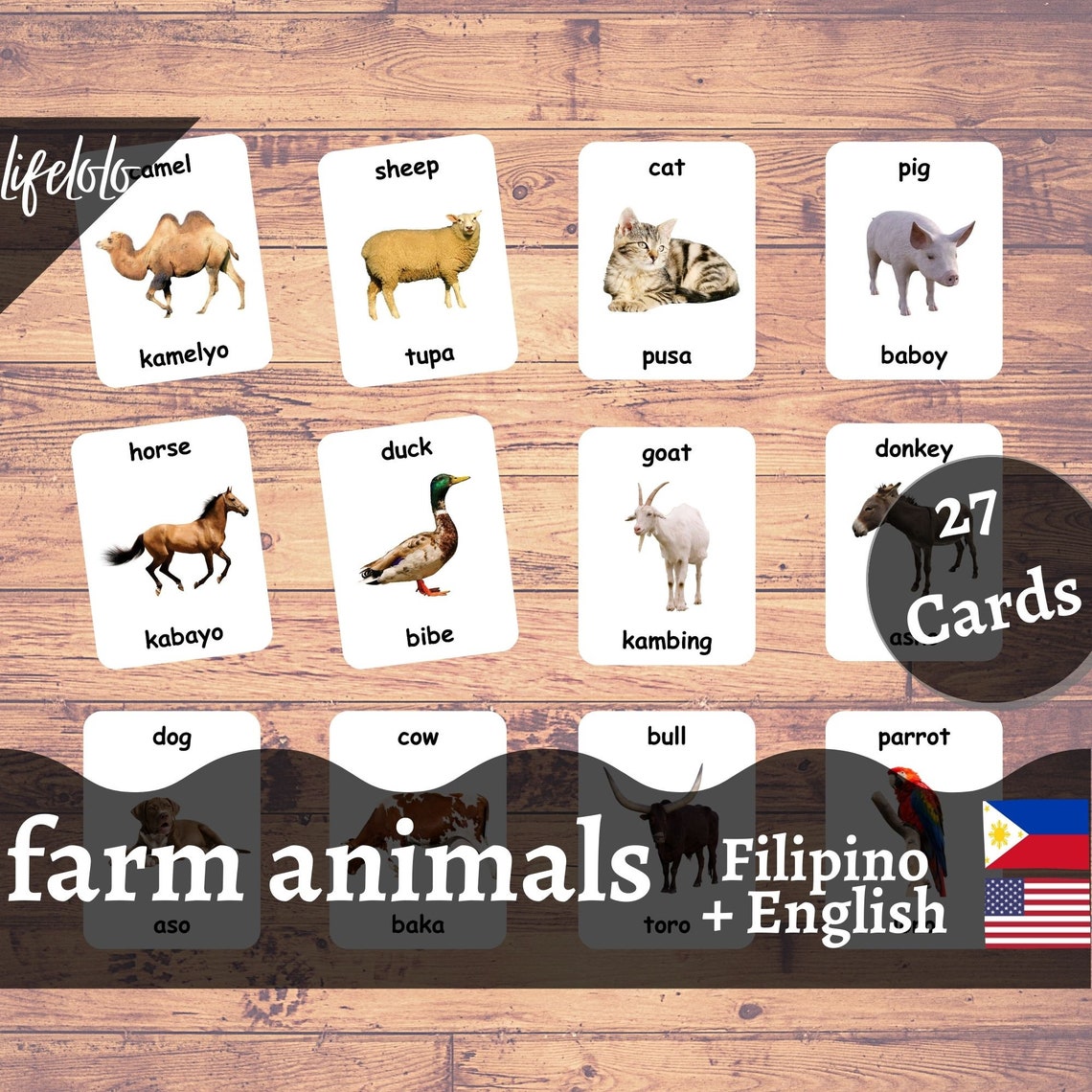 FILIPINO Flash Cards BUNDLE - Tagalog English Bilingual Cards ...