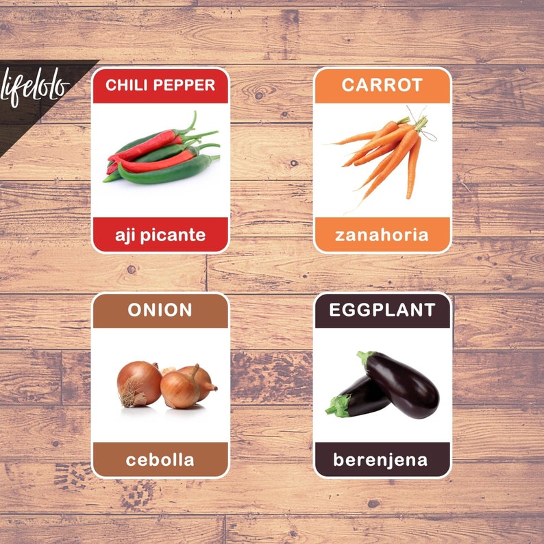 Vegetables SPANISH Printable Bilingual English Spanish Real - Etsy