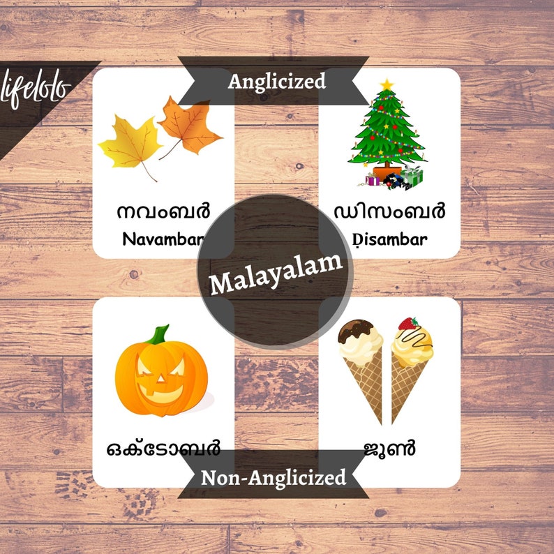 Months of the Year MALAYALAM Flash Cards 12 Bilingual Cards | Etsy
