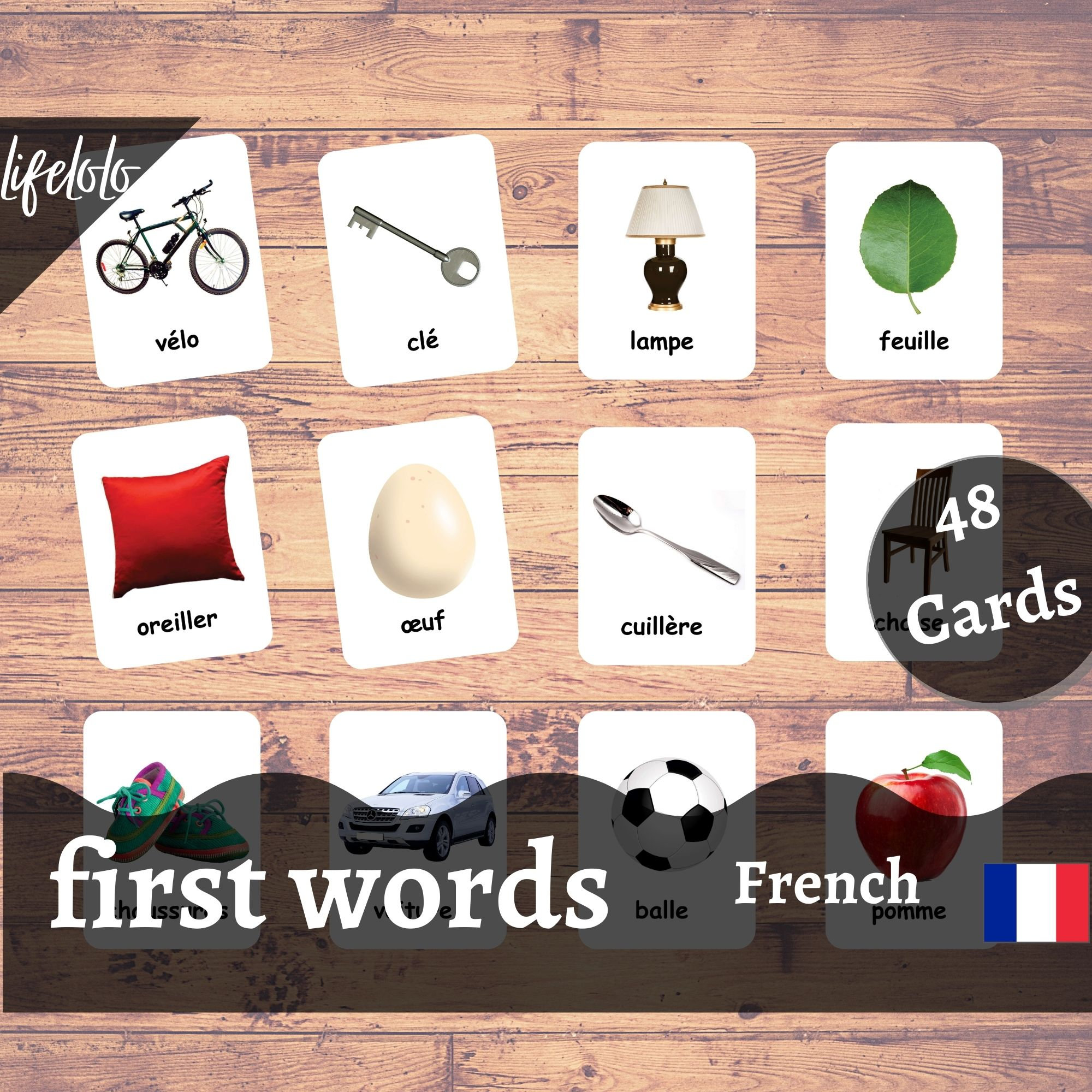 First Words FRENCH Version English Bilingual Cards 48 | Etsy