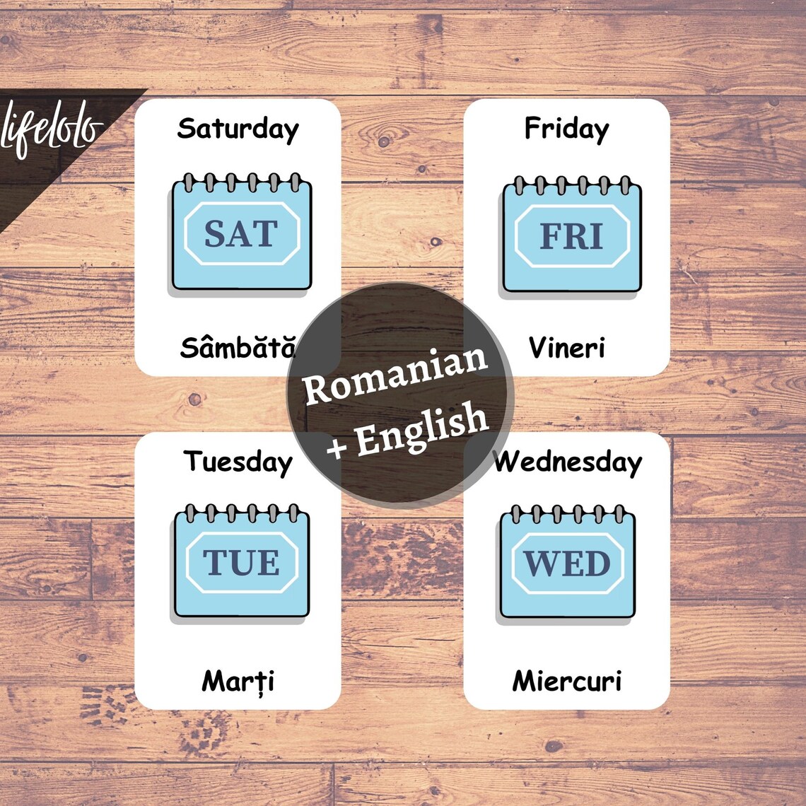 Days of the Week ROMANIAN English Bilingual Cards 12 | Etsy