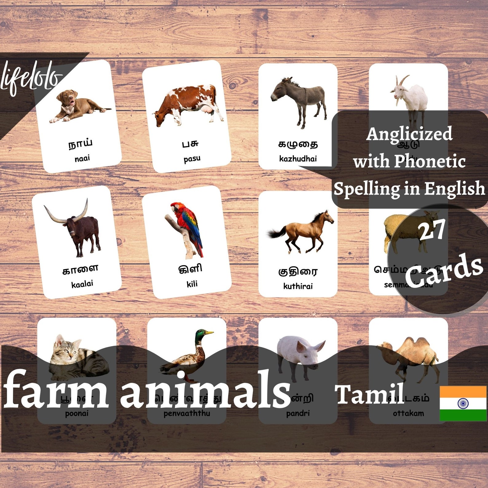 Farm Animals TAMIL English Bilingual Cards 27 Tamil - Etsy