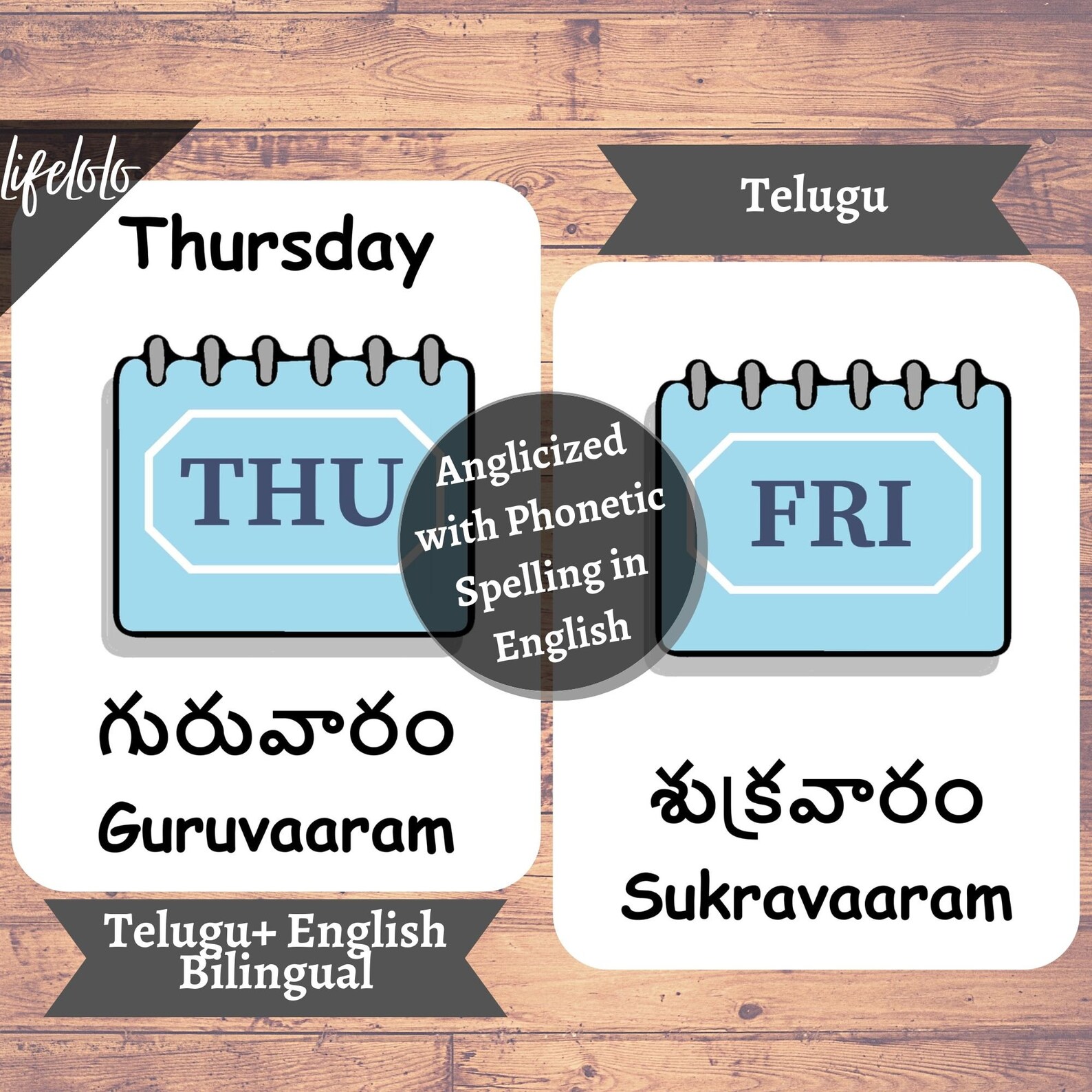 Days of the Week TELUGU English Bilingual Cards 12 - Etsy