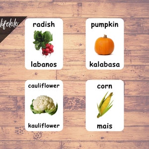 Filipino Vegetables Flash Cards, English Bilingual Cards, Tagalog ...