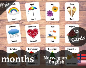 Months of the Year TELUGU Flash Cards 12 Bilingual Cards | Etsy