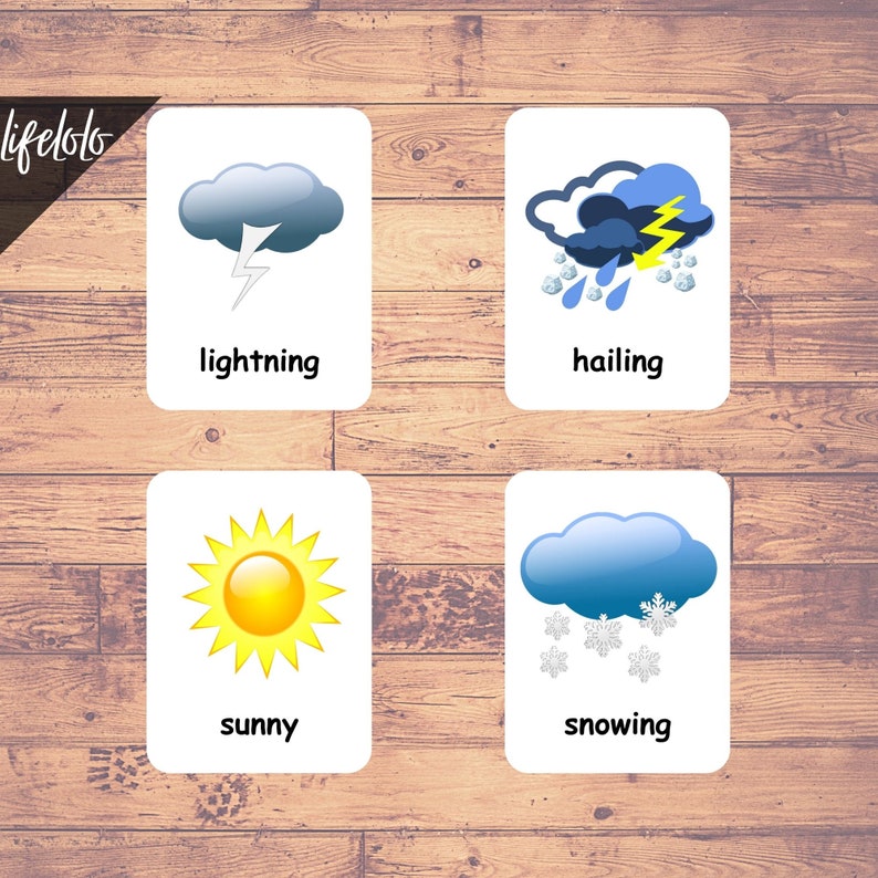 Weather 18 Cards Flashcards Montessori Homeschooling | Etsy