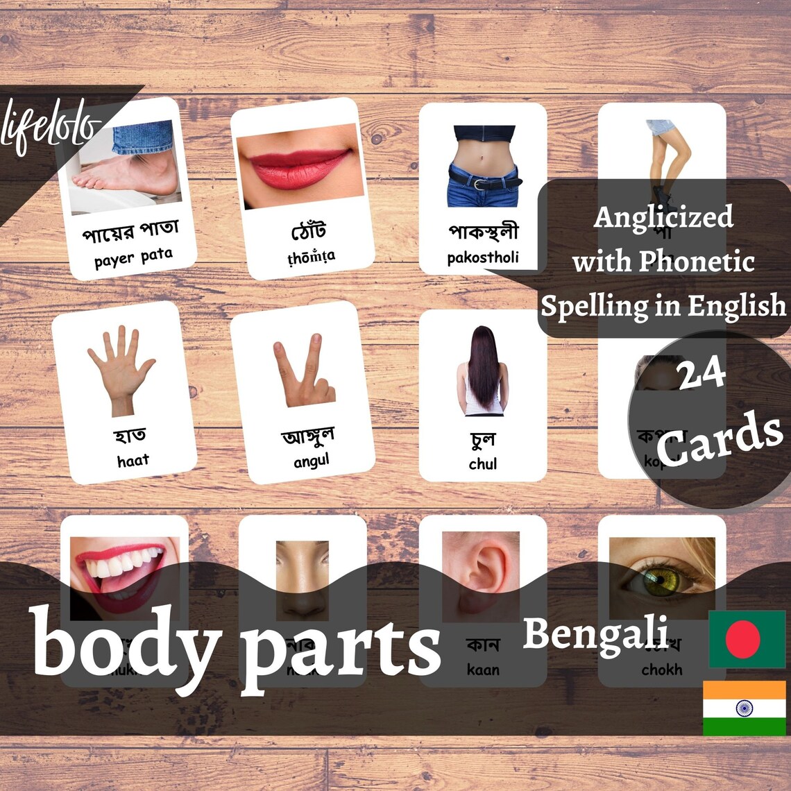 Body Parts real BENGALI English Bilingual Cards 24 - Etsy