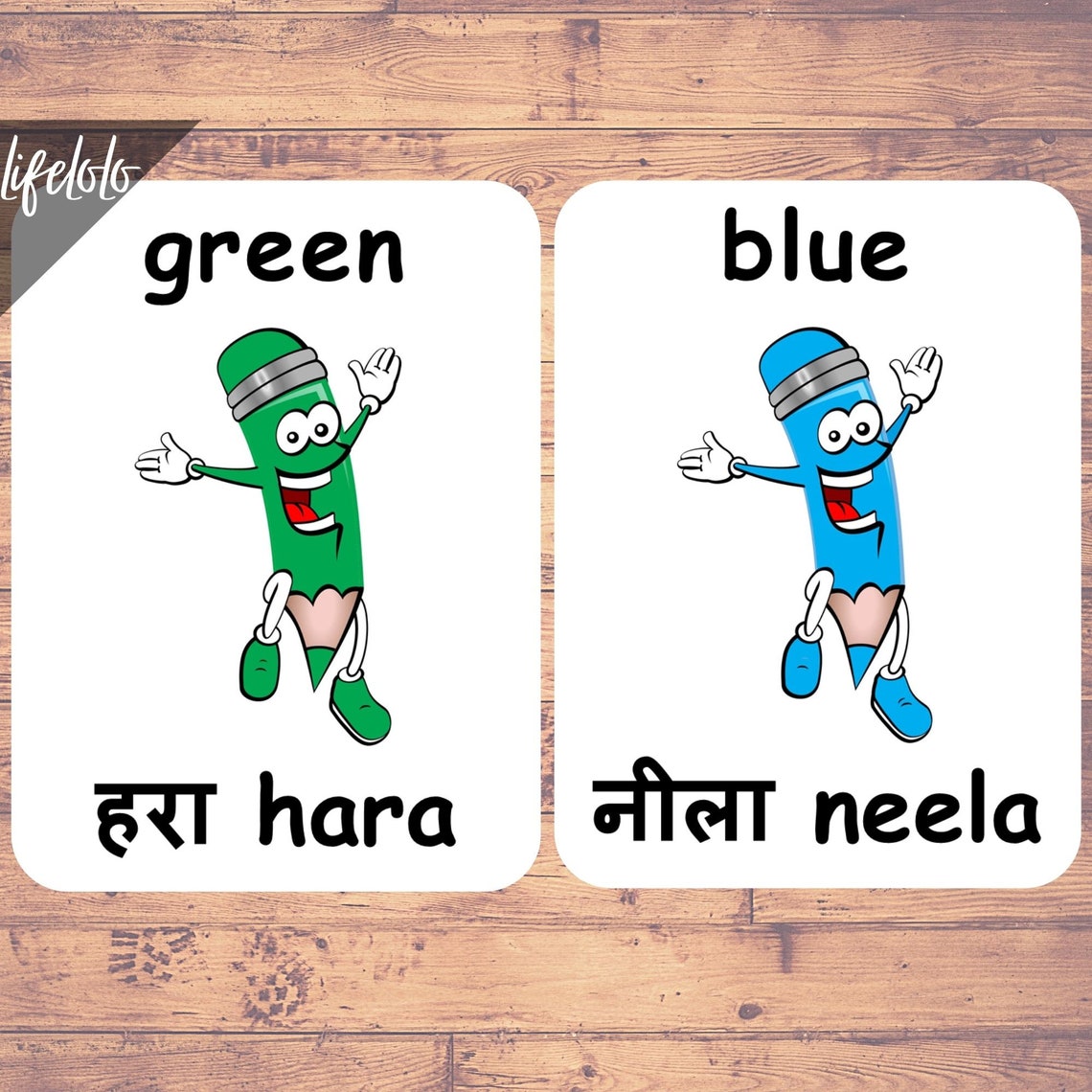Colors HINDI Version English Bilingual Cards 12 Hindi | Etsy