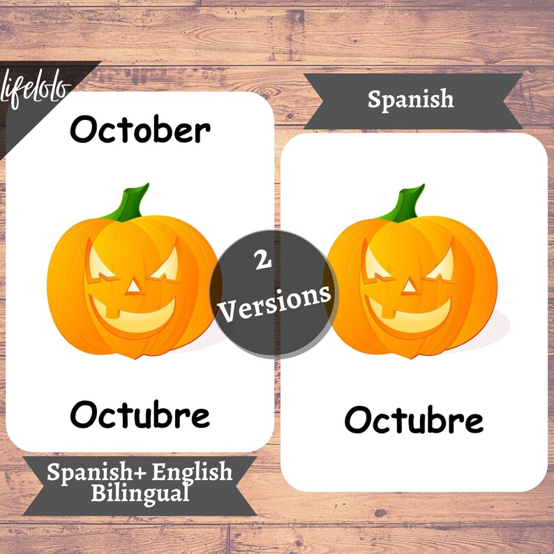 Months of the Year SPANISH Flash Cards 12 Bilingual Cards | Etsy