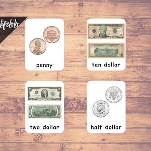 Money Flash Cards, 17 Montessori Cards, US Coins, Memory Games, 3 Part ...