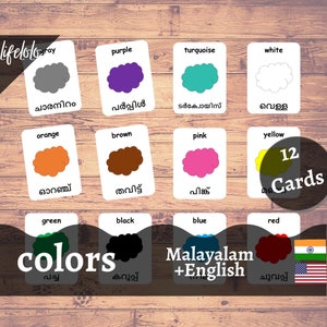 Colors MALAYALAM Version - English Bilingual Cards | 12 Malayalam Flash ...