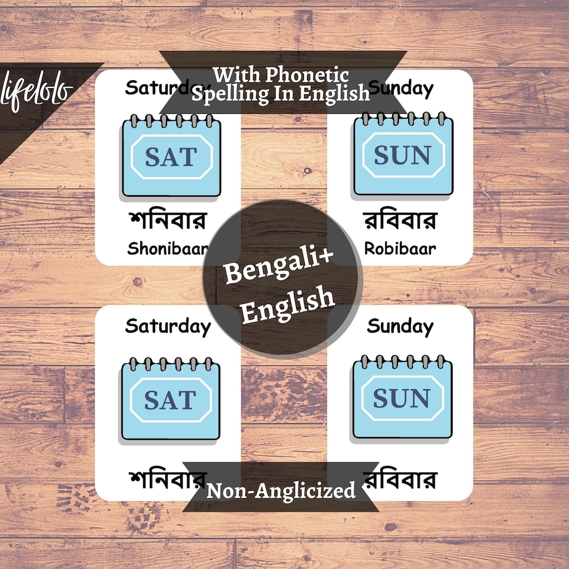 Days of the Week BENGALI English Bilingual Cards 12 - Etsy