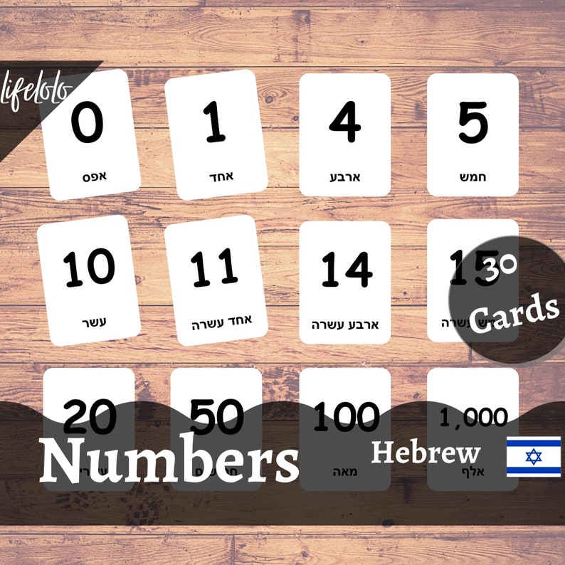 Hebrew Numbers, 30 Flash Cards, Toddler Games, Montessori Math, Math ...
