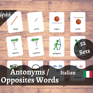 Antonyms ITALIAN Flashcards, English Bilingual Cards, 104 Opposite ...