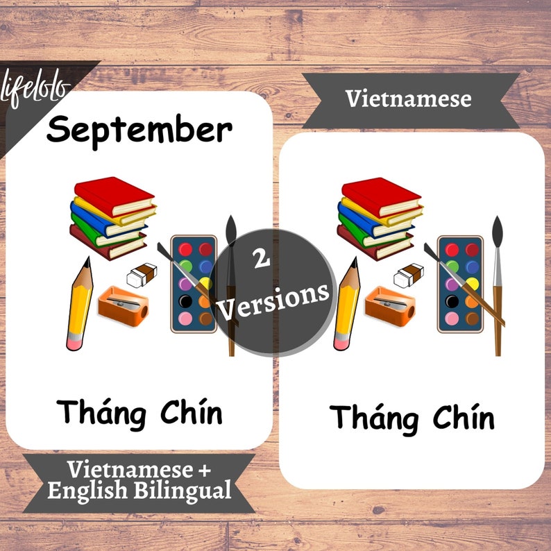 Months of the Year VIETNAMESE Flash Cards 12 Bilingual Cards - Etsy