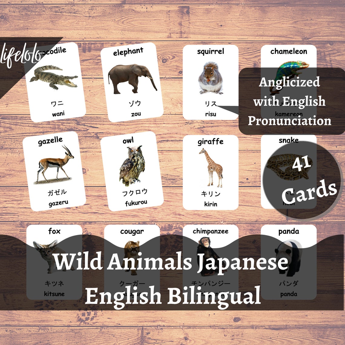 Wild Animals Japanese English Bilingual Cards, Montessori Printable ...