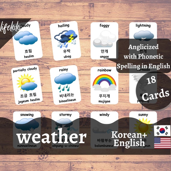 Weather Cards in KOREAN Korean Flash Cards English - Etsy