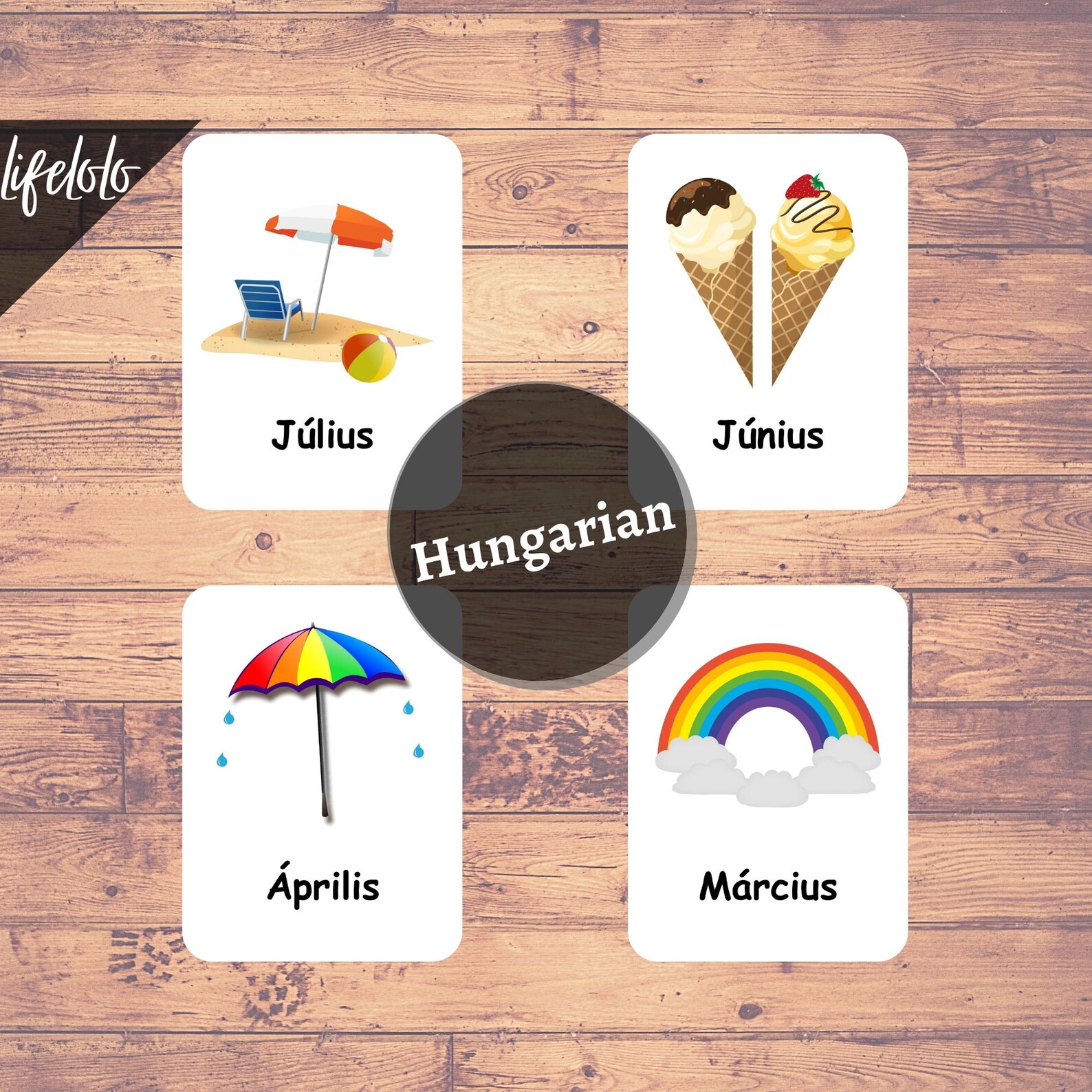 Months of the Year HUNGARIAN Flash Cards, 12 Bilingual Cards ...