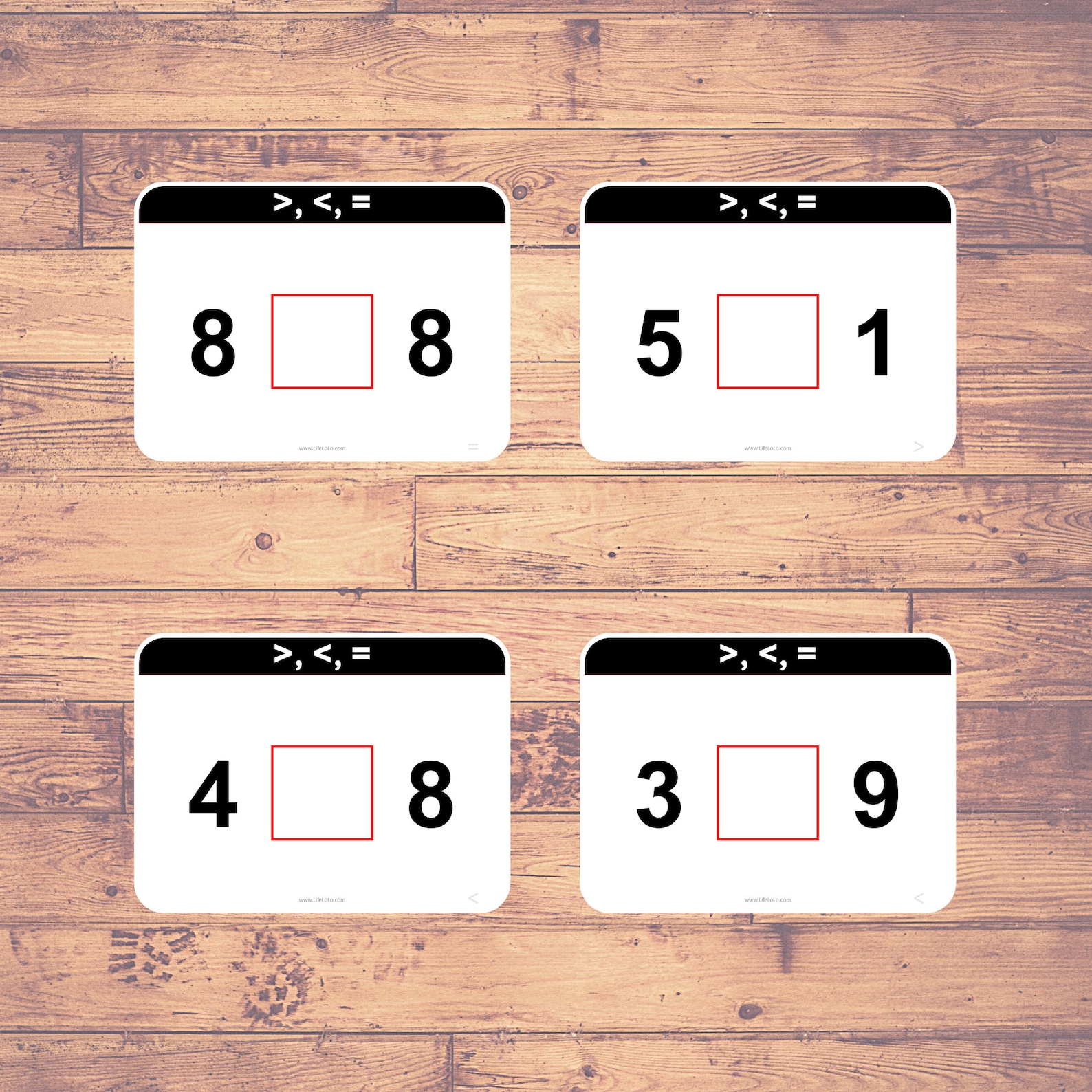 Greater Than Less Than Equal to 20 Cards Flashcards | Etsy