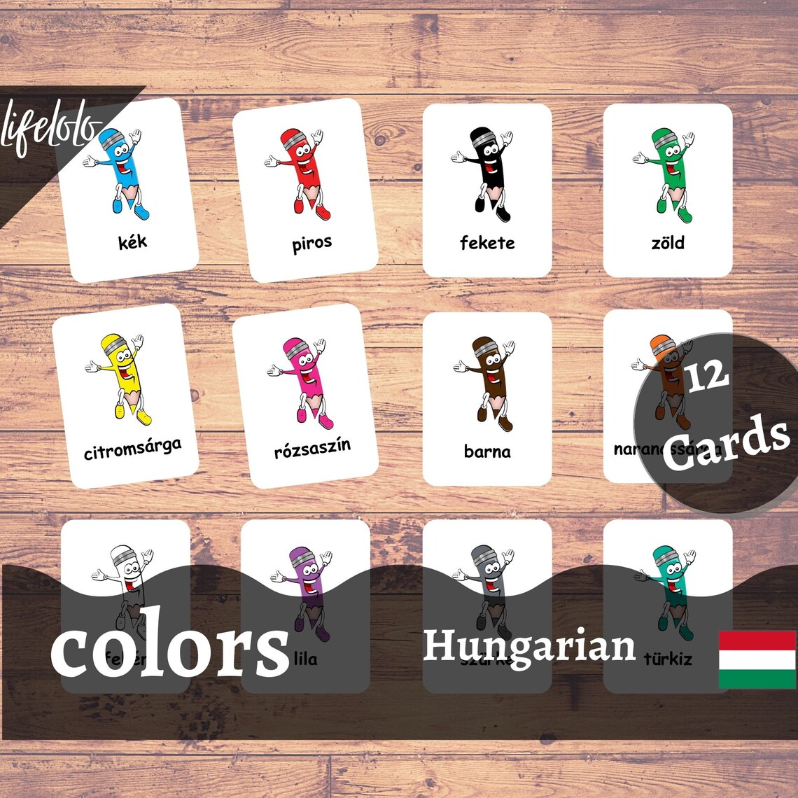 Colors HUNGARIAN Version - English Bilingual Cards | 12 Hungarian Flash ...