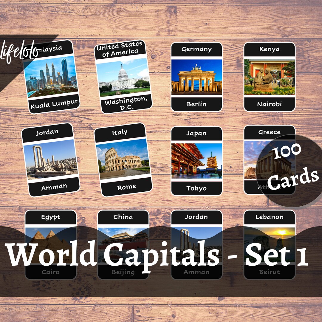 World Countries and Capitals (set 1) | 100 Flash Cards, Montessori ...