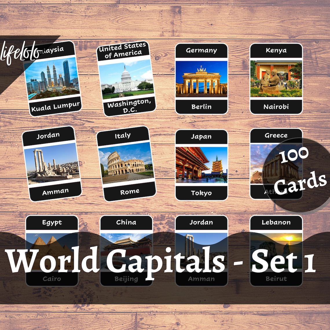 World Countries and Capitals (set 1) | 100 Flash Cards, Montessori ...