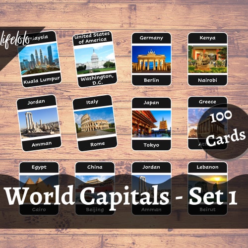 World Countries and Capitals set 1 100 Flash Cards - Etsy