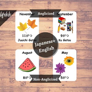 Months of the Year JAPANESE Flash Cards, 12 Bilingual Cards, Montessori ...