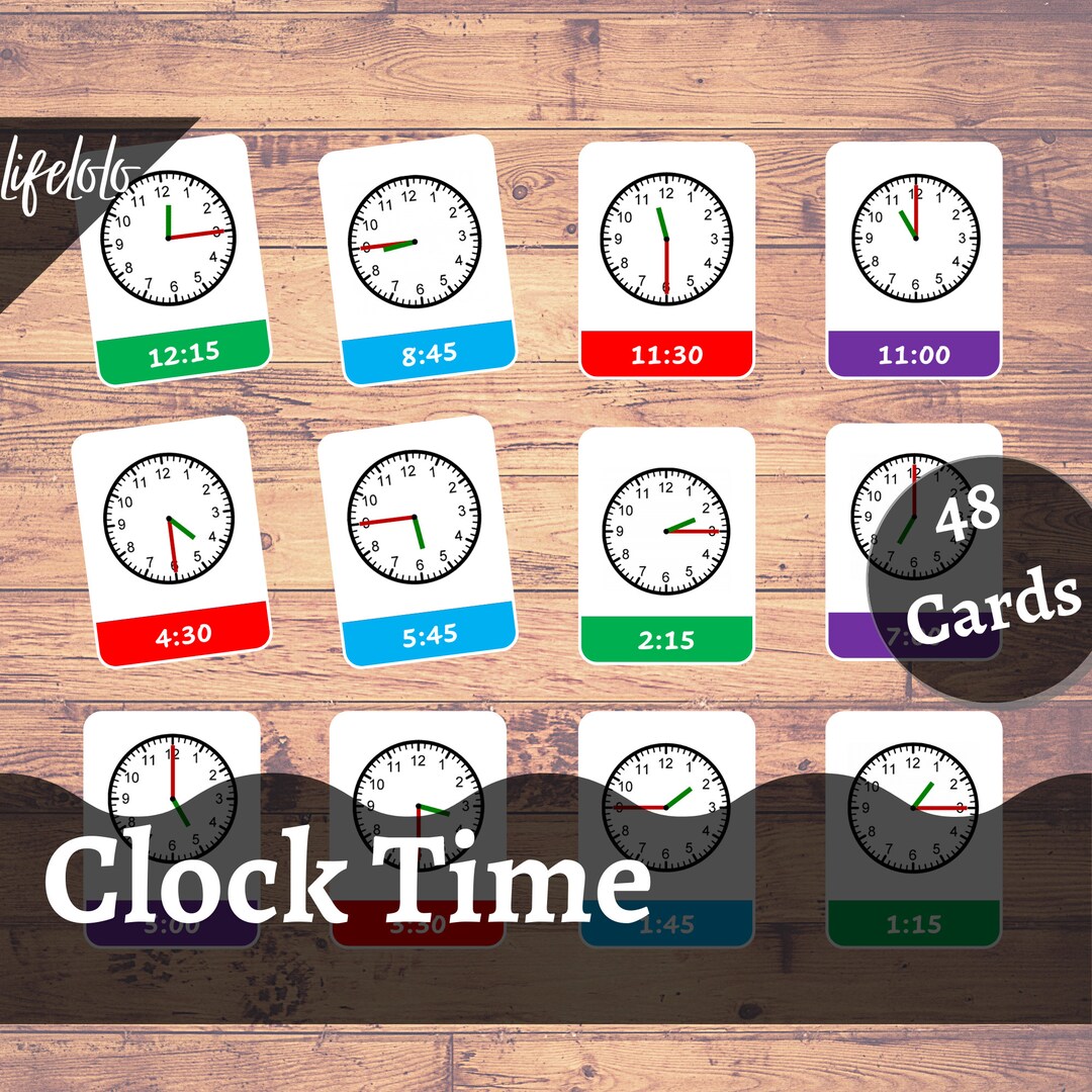 Time Telling - 48 Flash Cards | Telling Time | Montessori Activity | 3 ...