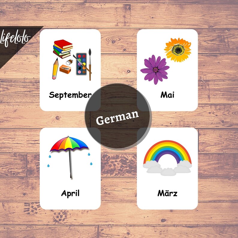 Months of the Year GERMAN Flash Cards, 12 Bilingual Cards, Montessori ...