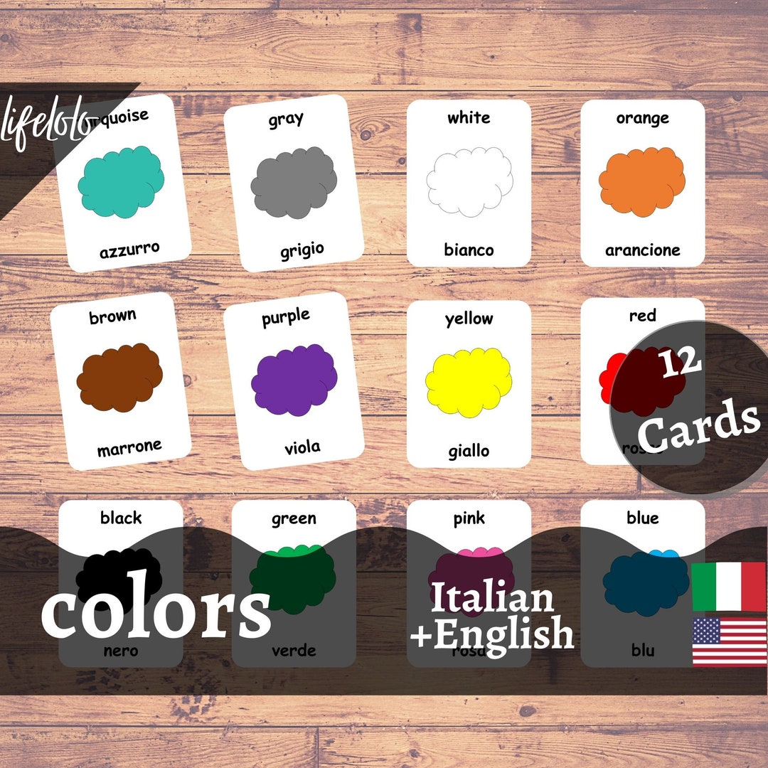 Colors ITALIAN Version - English Bilingual Cards | 12 Italian Flash ...