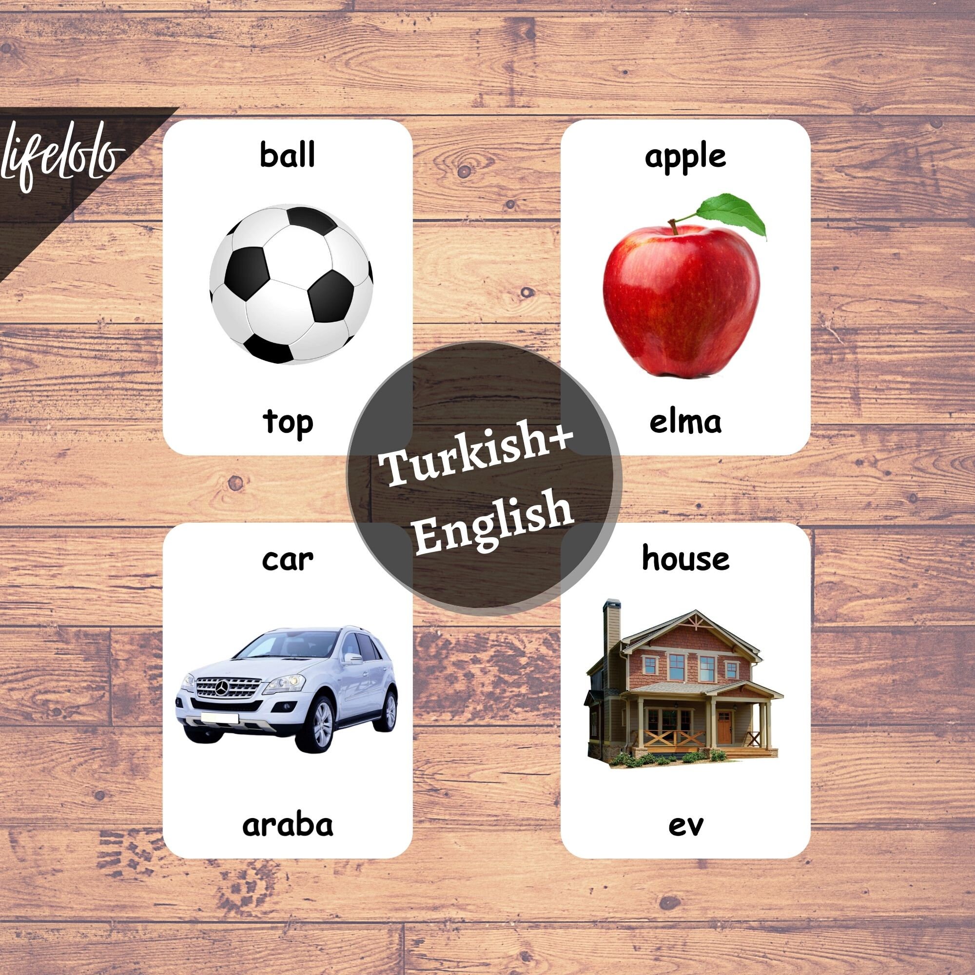 First Words TURKISH Version - English Bilingual Cards | 48 Flash Cards ...
