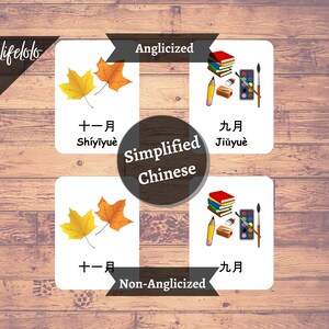 Months of the Year Simplified CHINESE Flash Cards, 12 Bilingual Cards ...