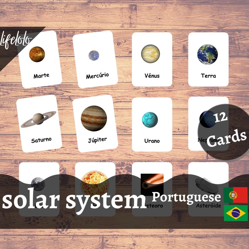 Solar System Portuguese Flash Cards Montessori Cards - Etsy