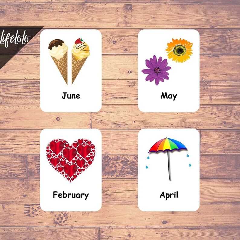 Months of the Year Flash Cards 12 Flash Cards Montessori - Etsy