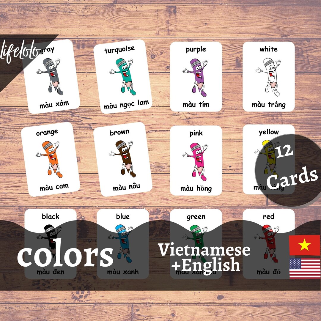 Colors VIETNAMESE Version - English Bilingual Cards | 12 Vietnamese ...