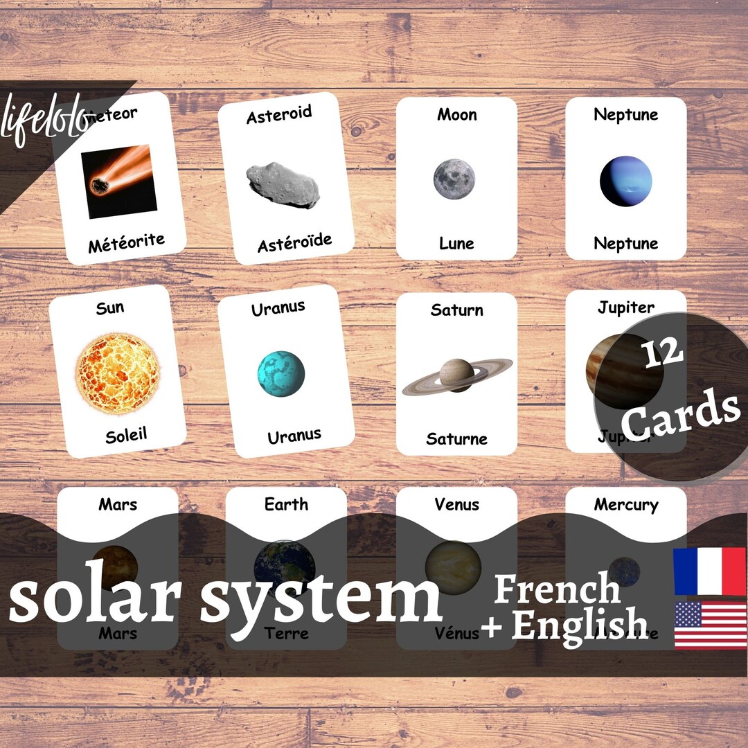 Solar System - French Flash Cards | Montessori Cards | French Printable ...
