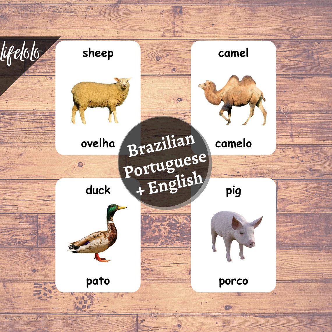 Farm Animals Brazilian PORTUGUESE English Bilingual Cards - Etsy